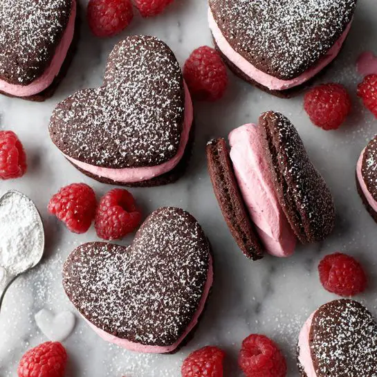 Shaped Brownie Heart Sandwiches with Raspberry Buttercream